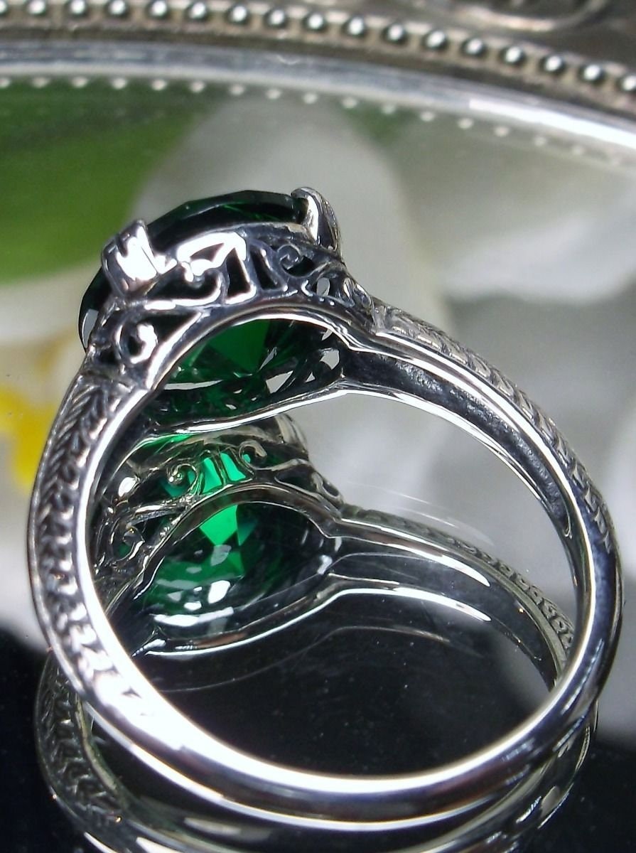 Emerald Ring/ Solid Sterling Silver/ 3ct Simulated or Natural | Etsy