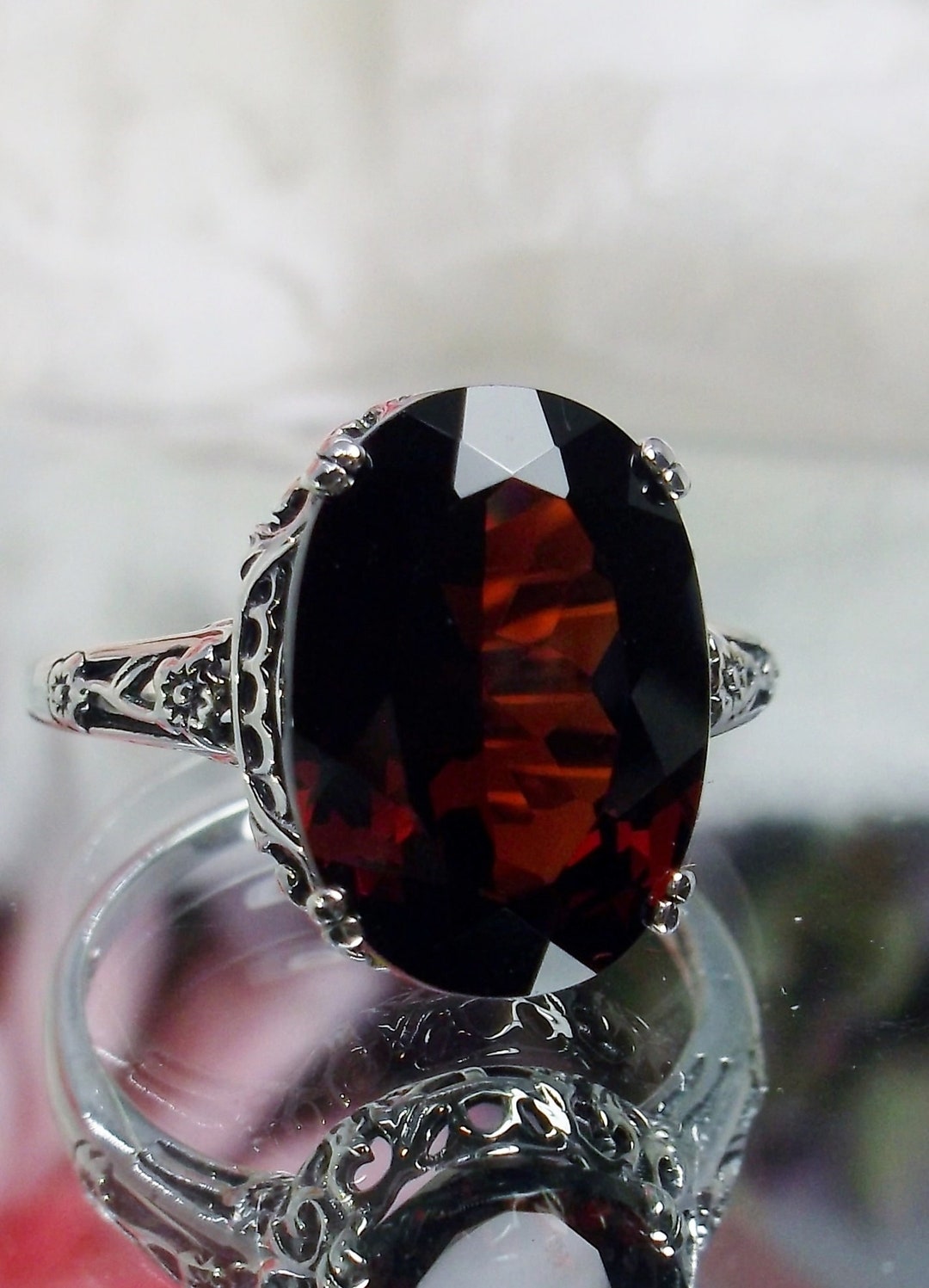 Natural Red Garnet Ring Sterling Silver 7ct Oval Cut Genuine Gemstone ...