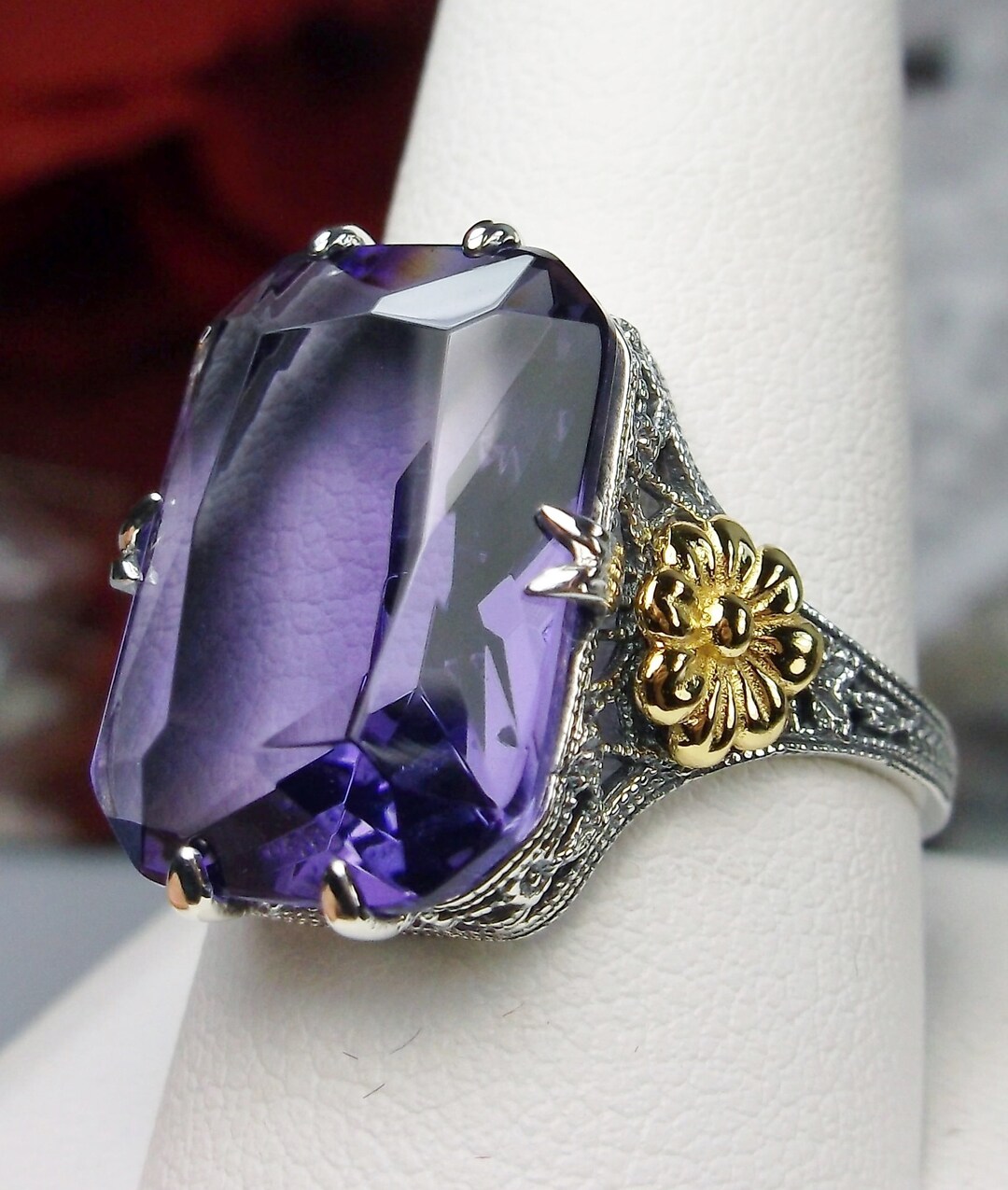 Amethyst Purple Ring Sterling Silver/ 12ct Cushion Cut Simulated ...