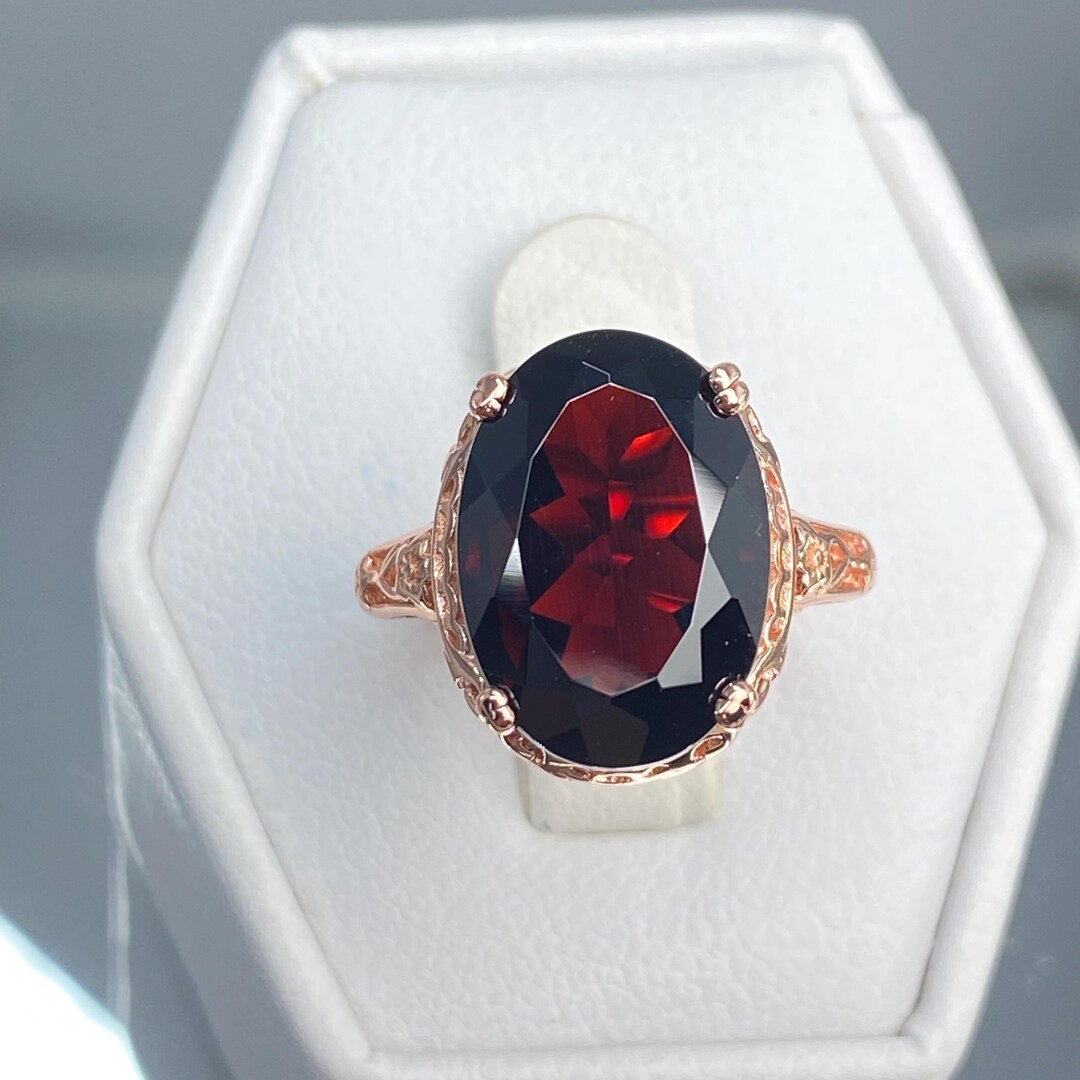 Natural Red Garnet Ring | 7ct Gemstone With Rose Gold Plate Sterling ...