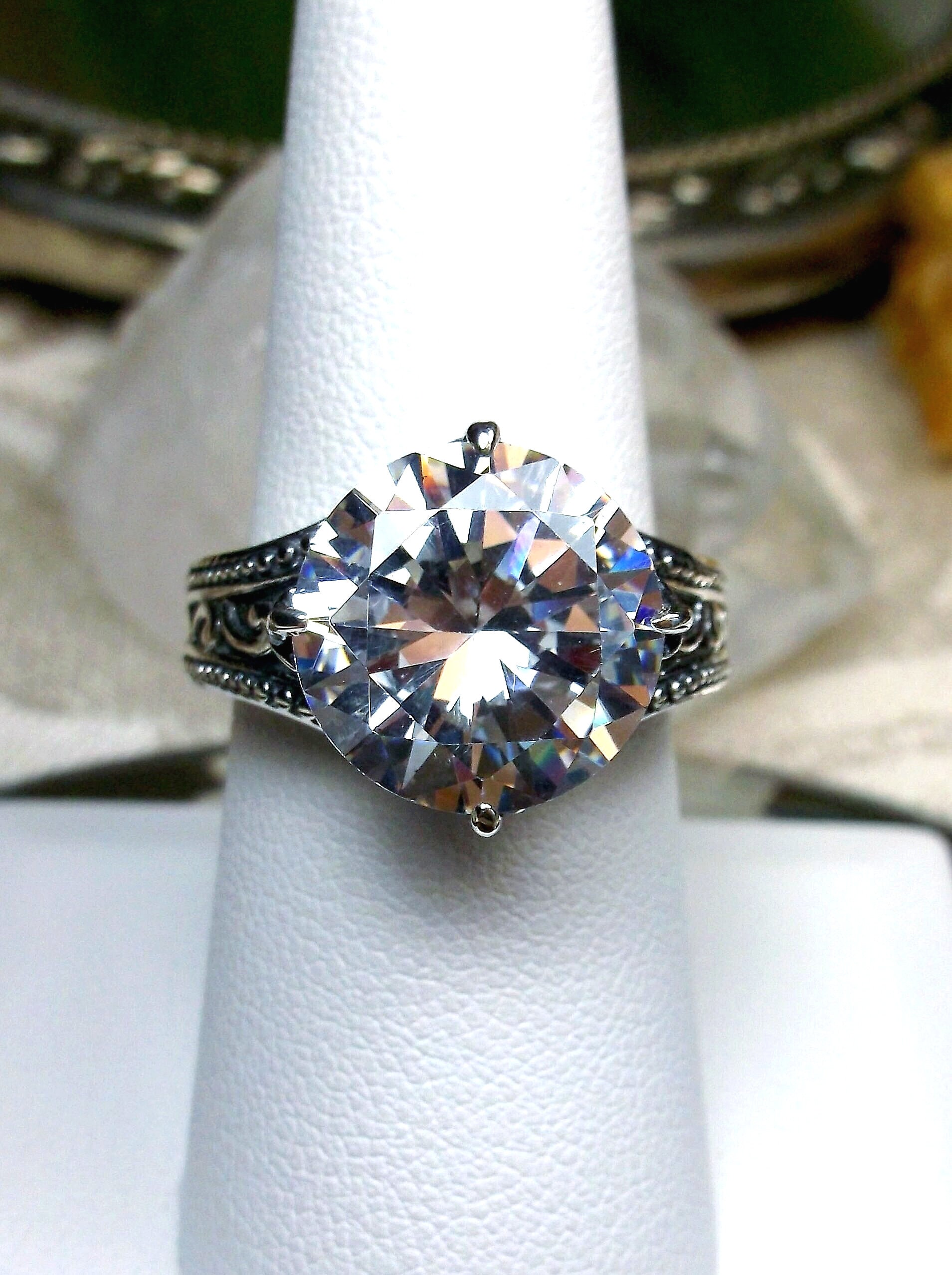 White CZ Ring / 5ct Round Cut White CZ Sterling Silver Gothic Claw ...