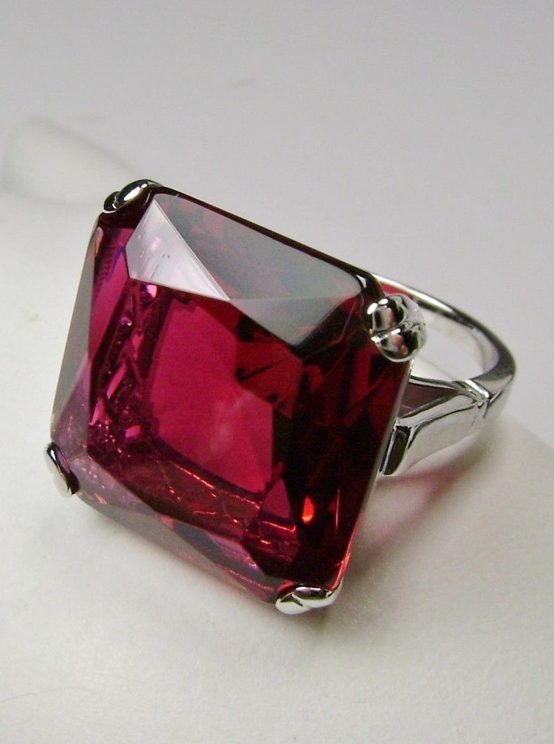 Ruby Ring/ Sterling Silver/ 20ct Big Huge Square Cut Simulated - Etsy
