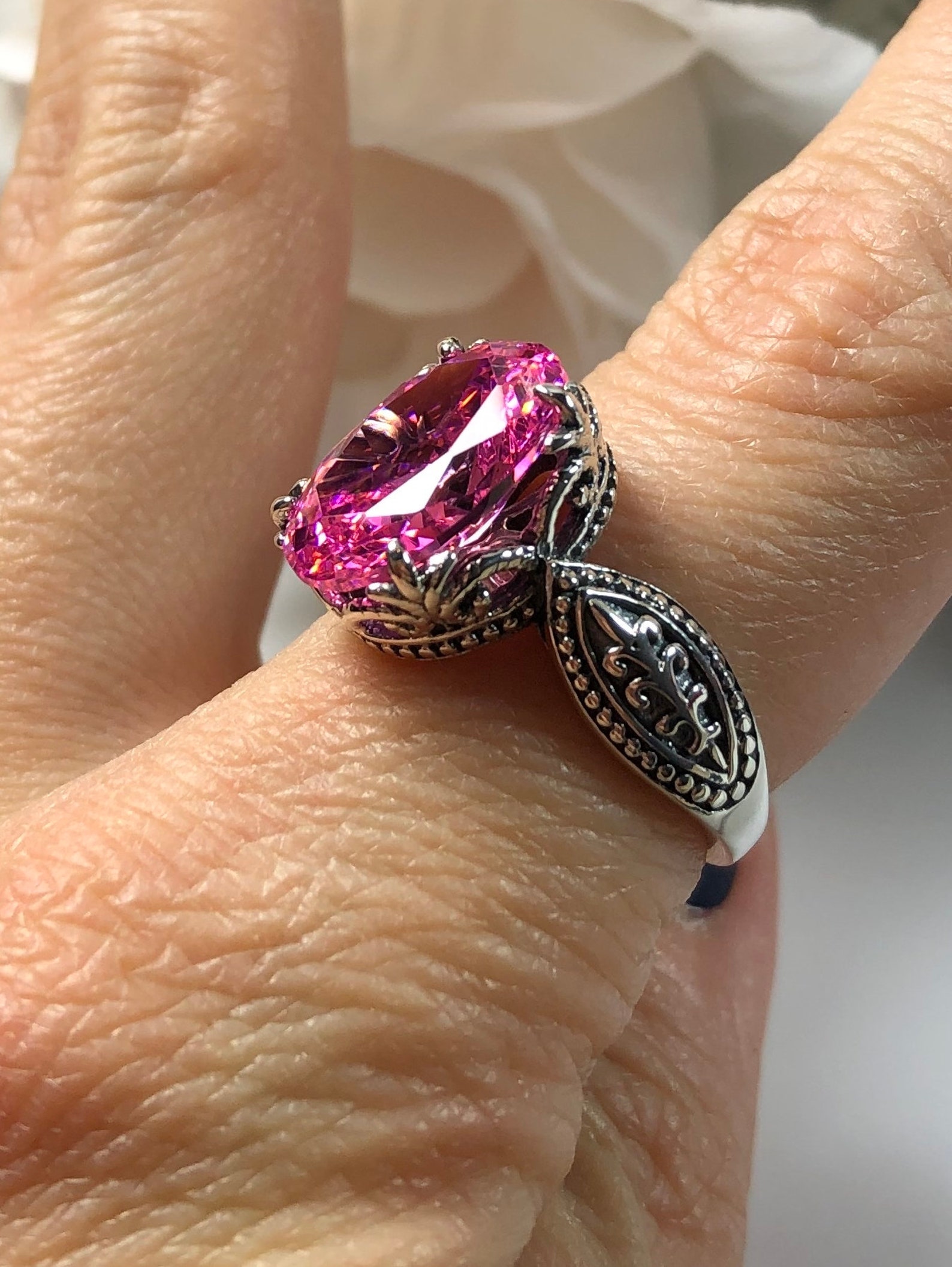 Pink Ring/ Solid Sterling Silver/ 5ct Oval Light Pink Cubic - Etsy