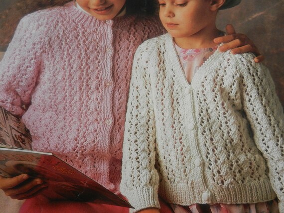 Knitting Pattern Girls Lacy Round and V Neck Cardigan DK - Etsy