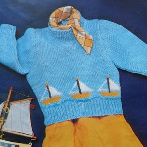 Knitting Pattern Baby Children Sailing Boat Design Jumper DK 17-19 ...