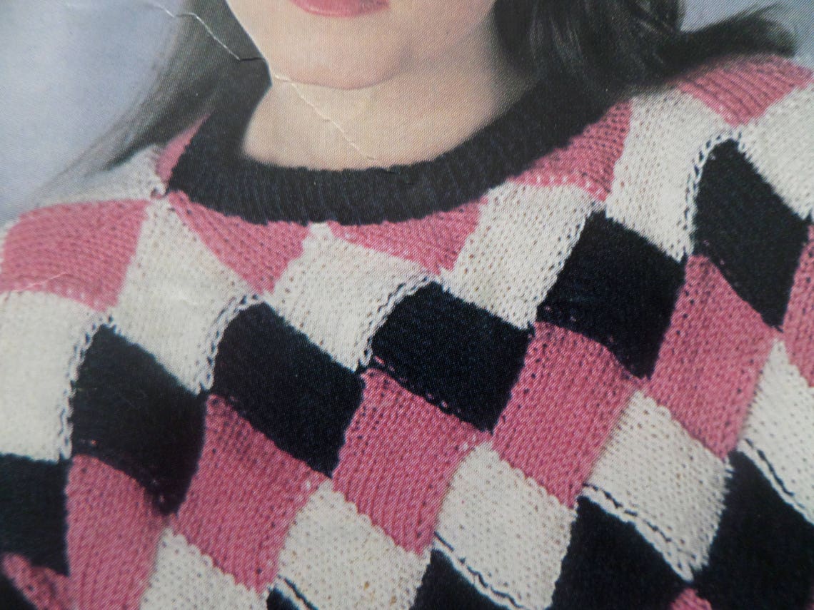 Knitting Pattern Women Ladies Diamond Jumper Round Neck DK 36-42 ...