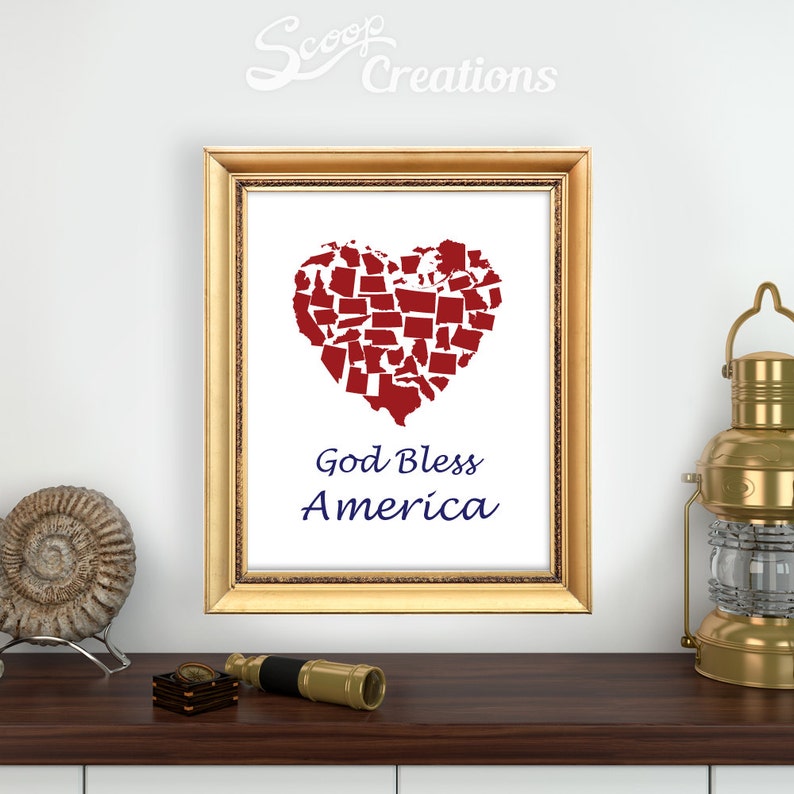 God Bless America Quote, Wall Art Decor, 4th of July USA, Patriotic ...