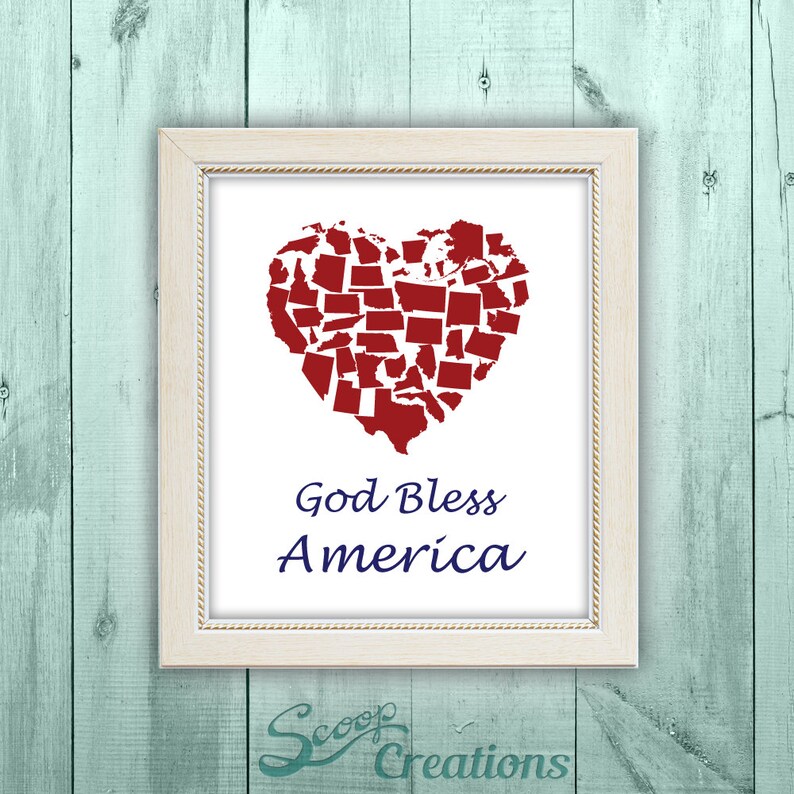 God Bless America Quote, Wall Art Decor, 4th of July USA, Patriotic ...