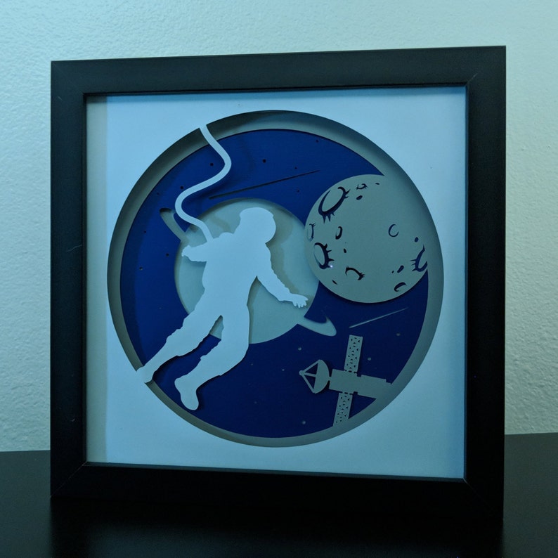 Astronaut Paper Art Lightbox - Satellite and Moon Kid's Night Light ...