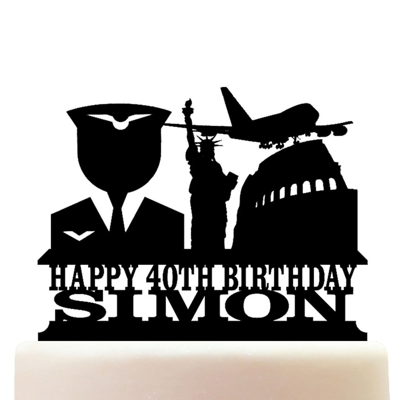 Personalised Acrylic Airline Pilot Birthday Cake Topper | Etsy