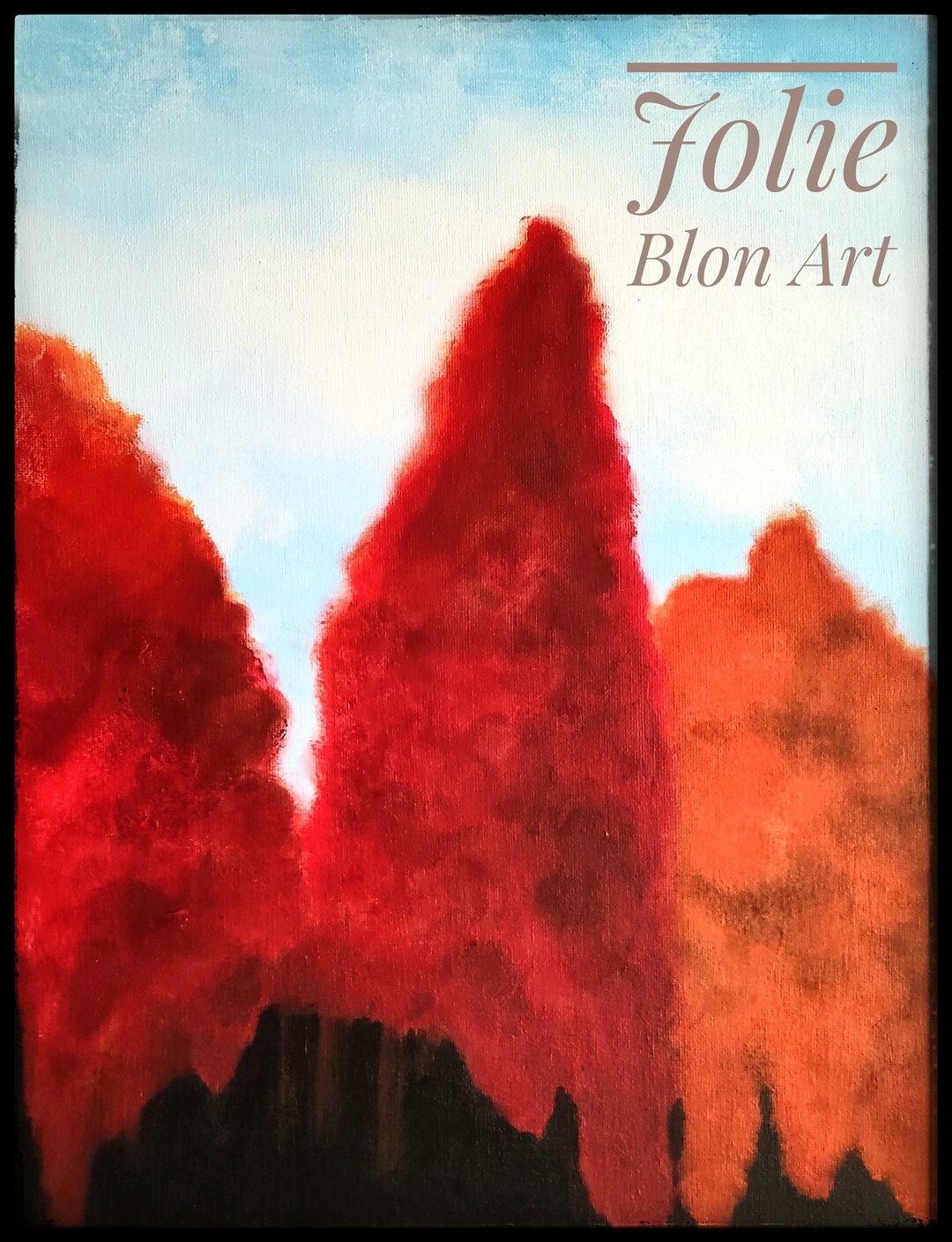 Red Trees Painting, Original Acrylics on Canvas Autumn Forest Wall Art ...