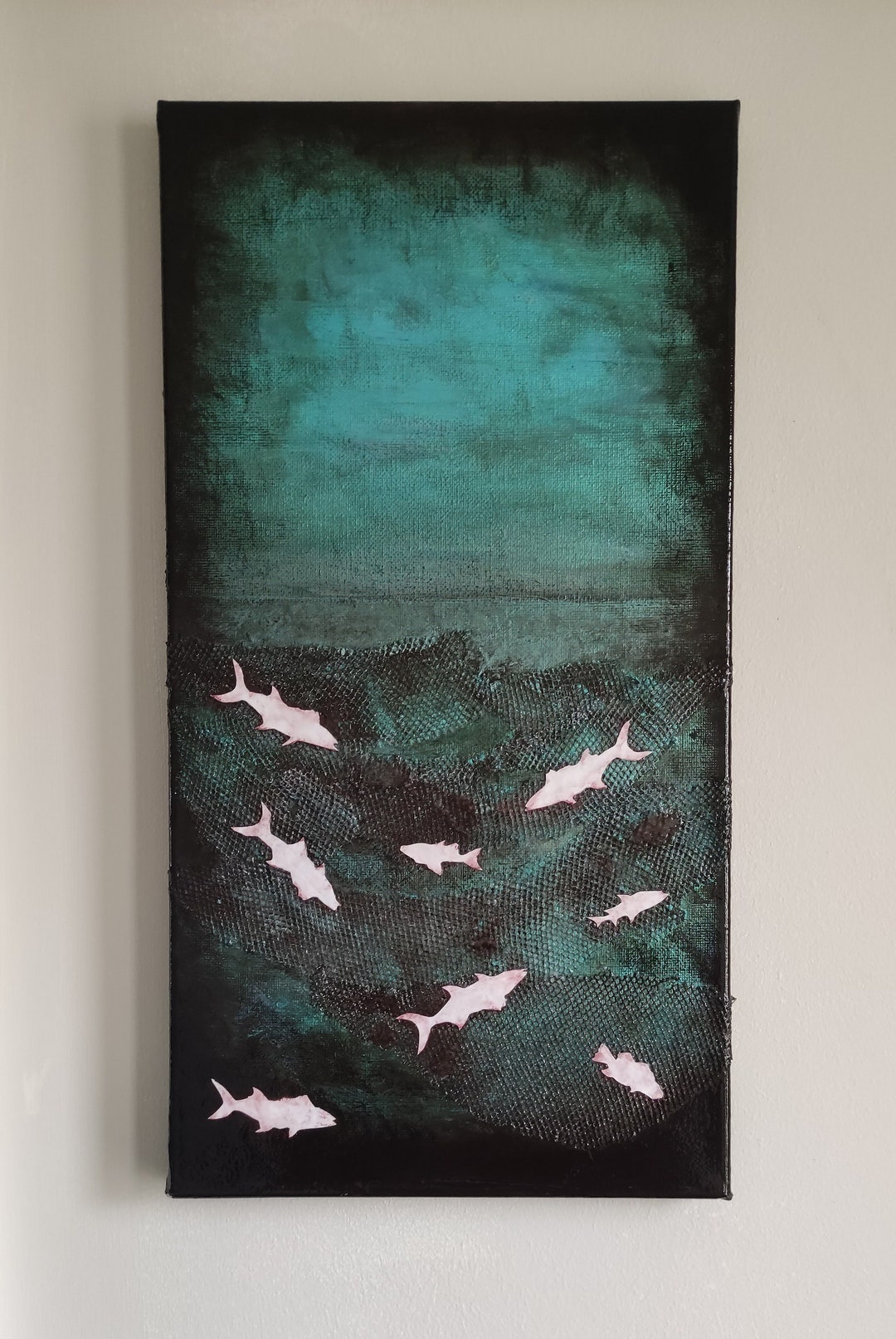 Gothic Painting Sea Fish Landscape Original Canvas Mixed - Etsy
