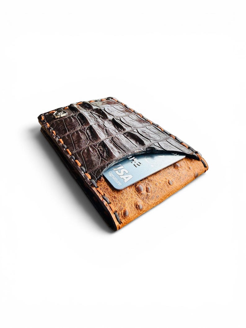 Dark Chocolate Crocodile Hornback Ostrich Magnetic Wallet | Custom ...