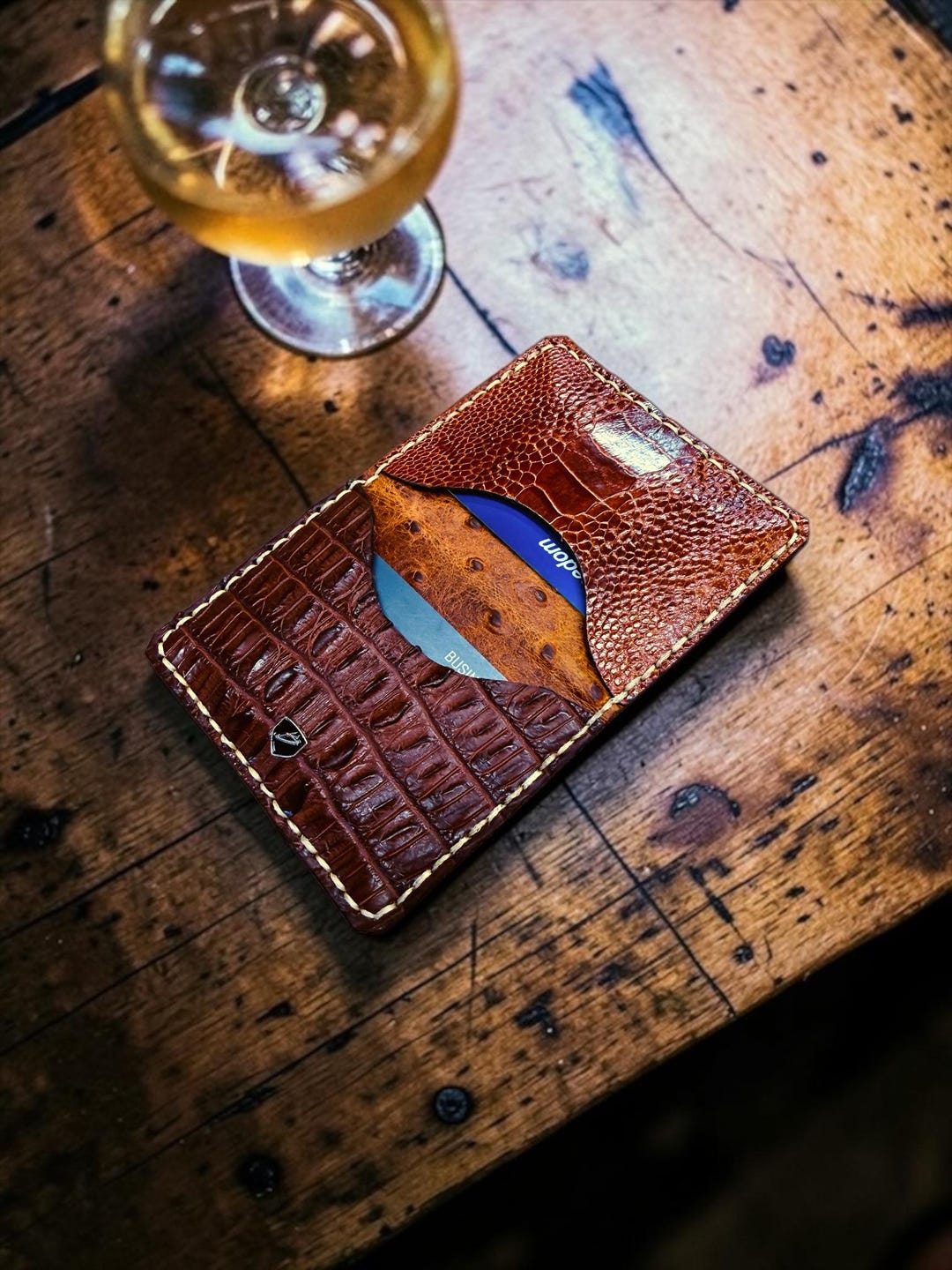 Cognac Hornback Crocodile & Red Ostrich Luxury Bifold | Handmade Exotic ...