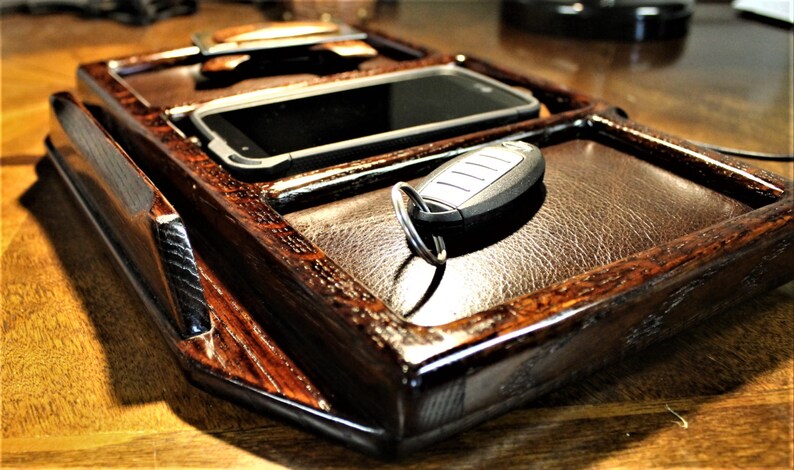 Valet Phone Stand Genuine Leather Oak Valet Leather Valet | Etsy