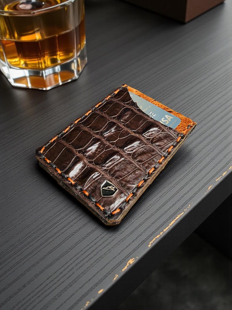 Dark Chocolate Crocodile Hornback Ostrich Magnetic Wallet | Custom ...