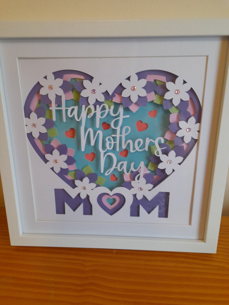 3d Heart and Floral Wooden Shadow Box, Layered Cardstock 3d Picture Art ...