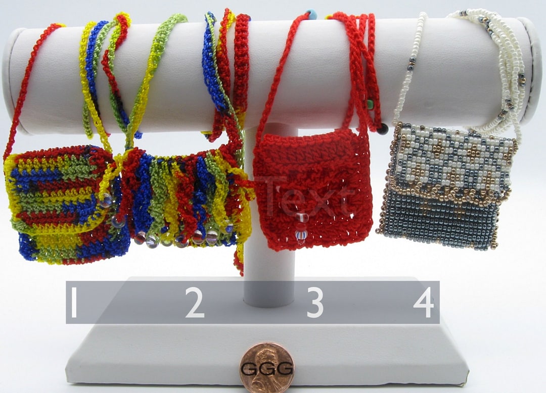 Tiny, Mini Purse Necklace, Hand Crocheted or Beaded (MP001,002,003,004 ...