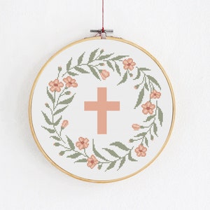 Religious Sign Cross Stitch Pattern, Delicate Wreath of Wildflowers ...