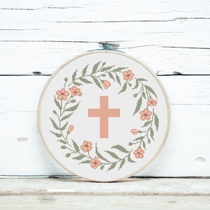 Religious Sign Cross Stitch Pattern, Delicate Wreath of Wildflowers ...