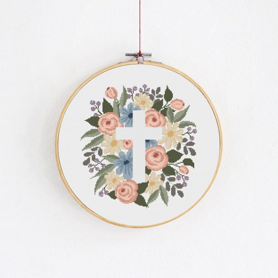 Religious Cross Stitch Pattern Jesus Christ Cross in Flowers - Etsy
