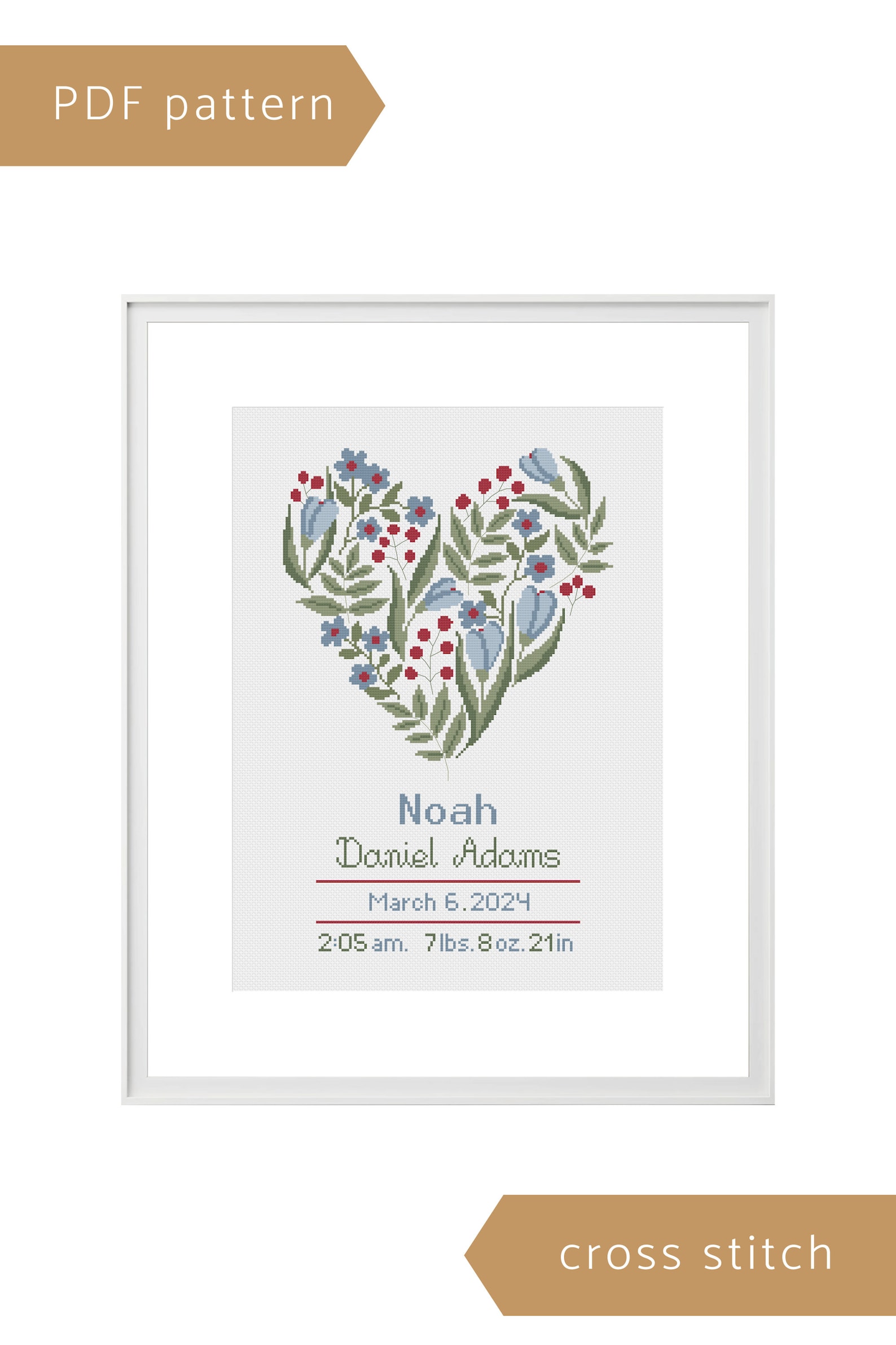 Baby Boy or Girl Name Cross Stitch Pattern, DIY Birth Announcement ...