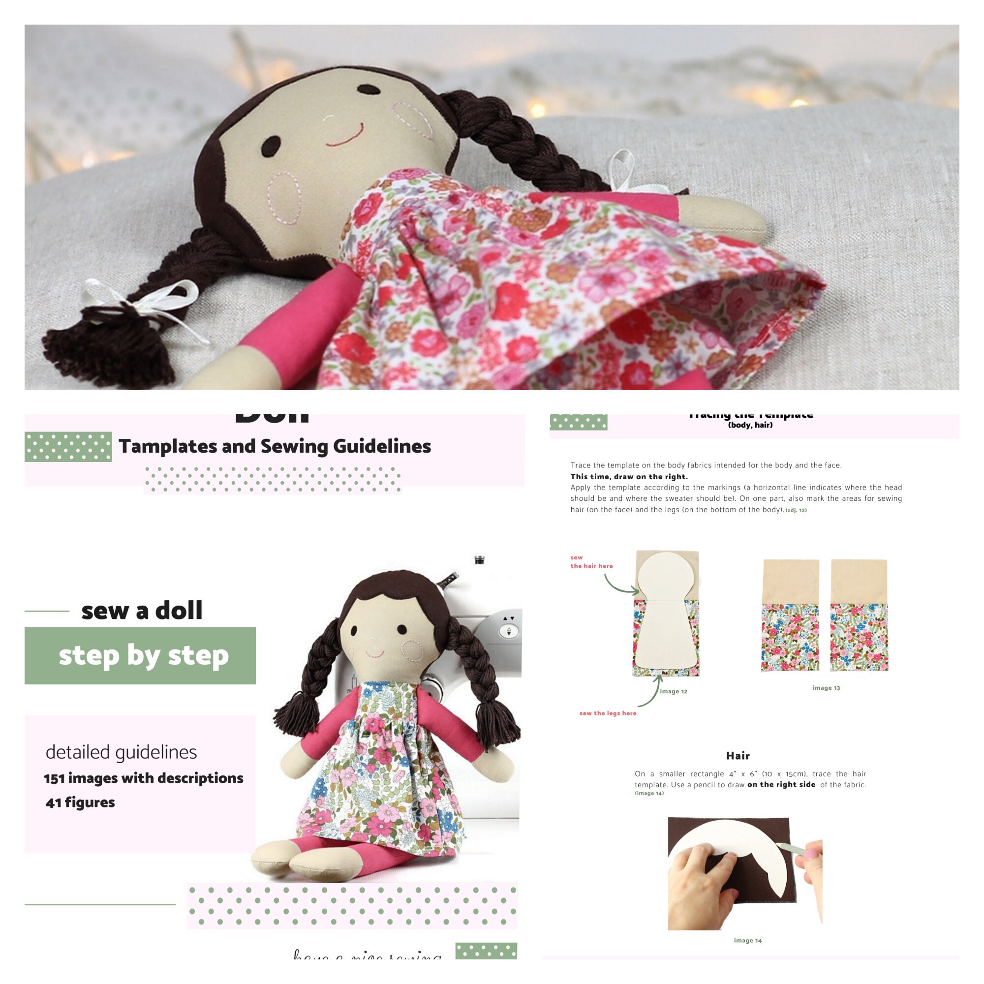 Cloth Doll Pattern, PDF Tutorial, DIY Sewing Doll - Etsy