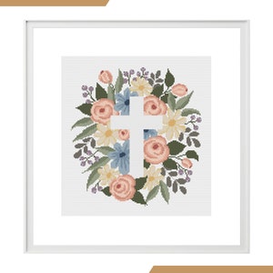 Religious Cross Stitch Pattern, Jesus Christ Cross in Flowers ...