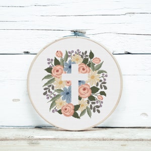 Religious Cross Stitch Pattern, Jesus Christ Cross in Flowers ...