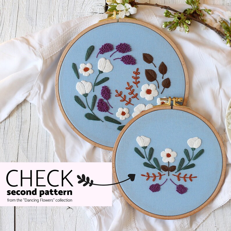 Wreath hand embroidery patterns Flowers pattern Botanical | Etsy