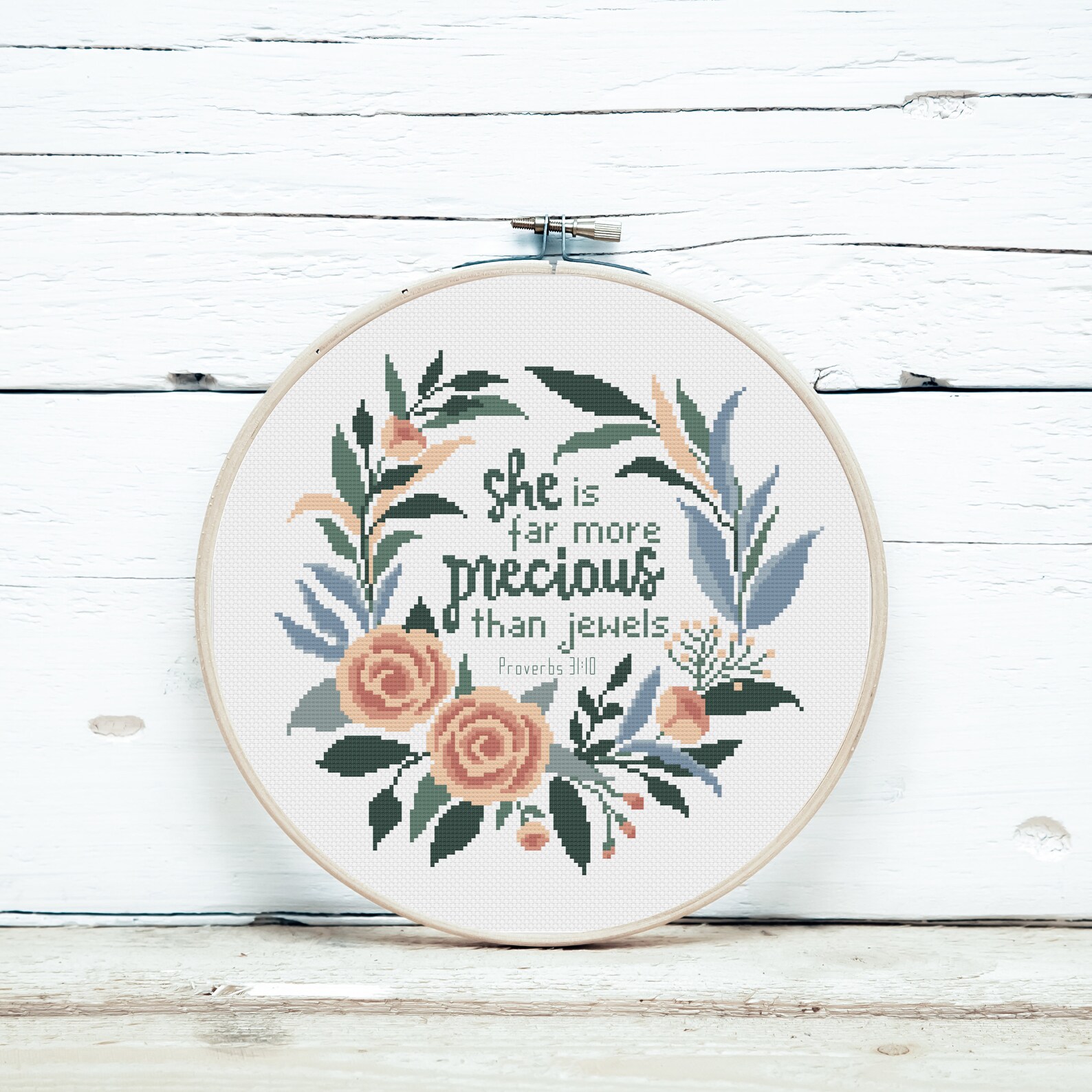 Religious Cross Stitch PDF Pattern, Floral Wreath With Bible Verse ...