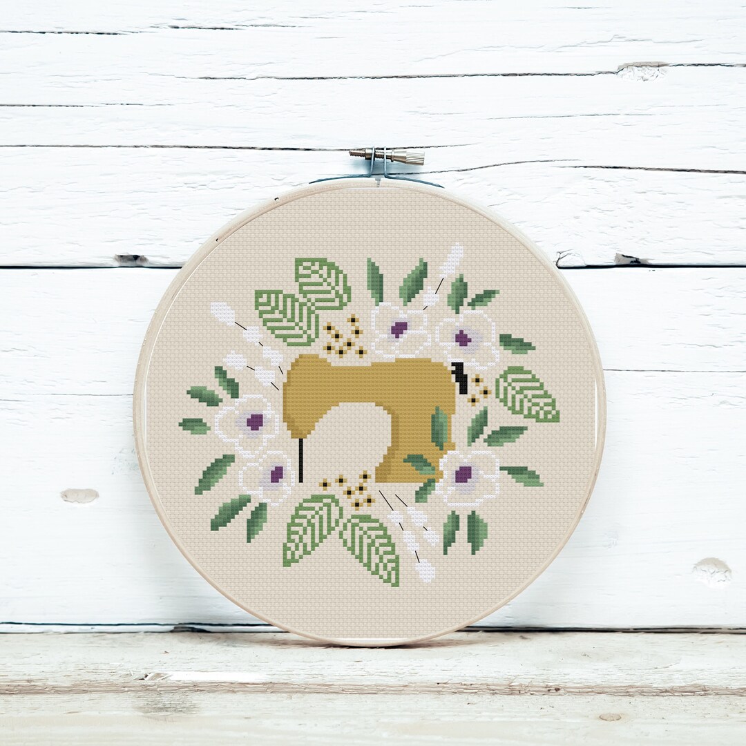 Sewing Machine With Flowers Cross Stitch Pattern, Hoop Embroidery ...