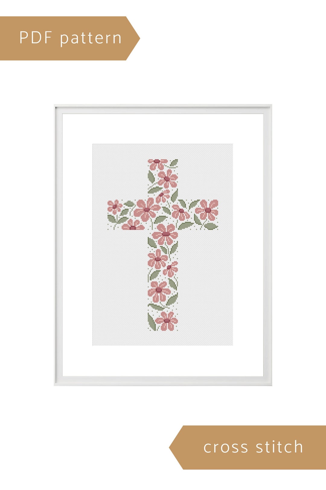 Christian Cross Made of Flowers, Cross Stitch PDF Pattern, Modern ...