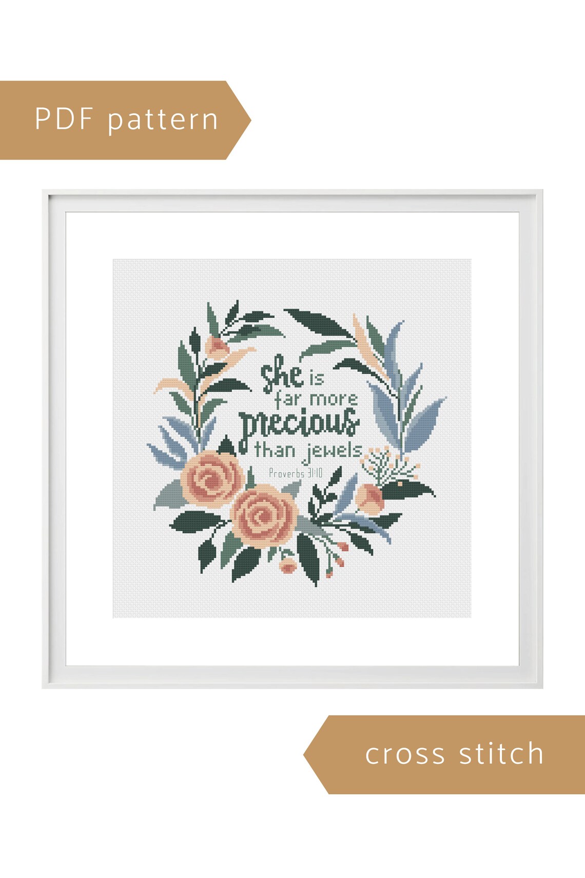 Religious Cross Stitch PDF Pattern, Floral Wreath With Bible Verse ...