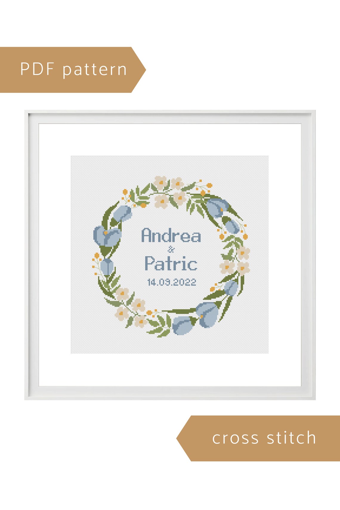 Modern Wedding Cross Stitch Pattern DIY Personalized Floral - Etsy