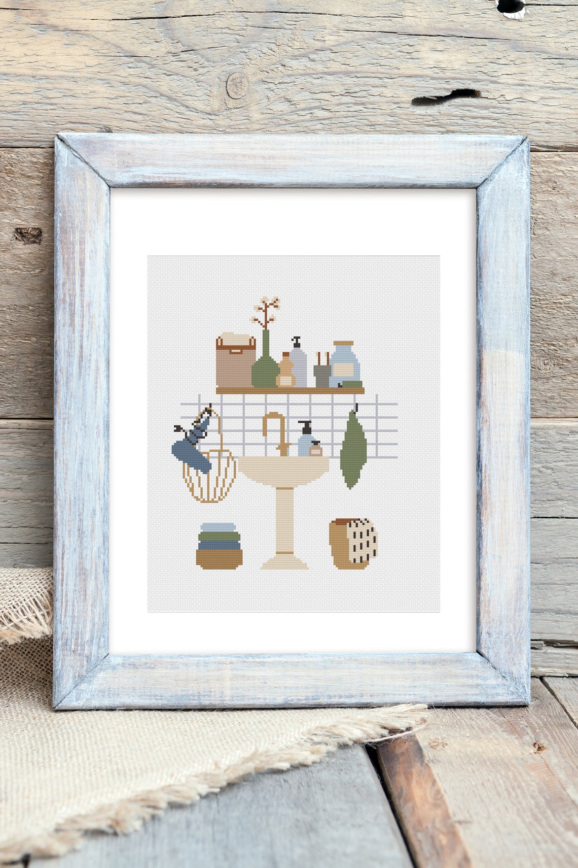 Boho Bathroom Cross Stitch Pattern Cozy Interior Modern | Etsy