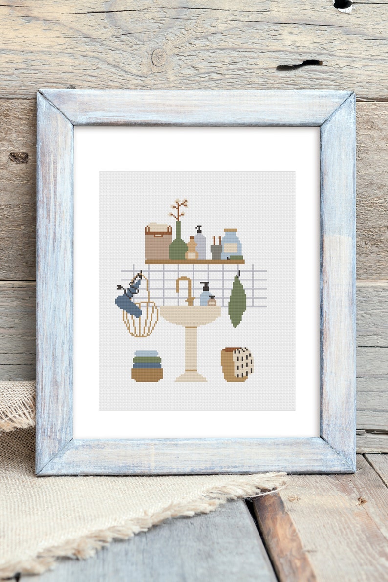 Boho Bathroom Cross Stitch Pattern Cozy Interior Modern | Etsy