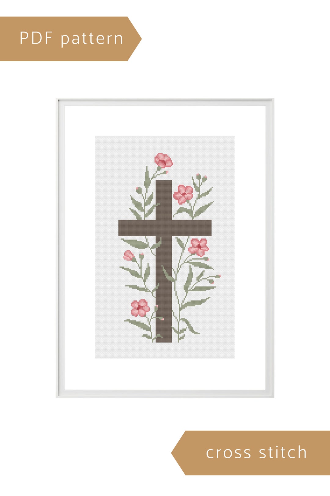 Religious Cross Stitch PDF Pattern, Jesus Christ Cross and Pink ...