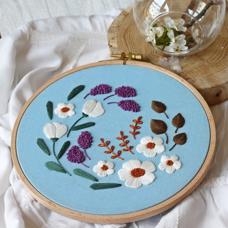 Wreath Hand Embroidery Patterns, Flowers Pattern, Botanical Embroidery ...