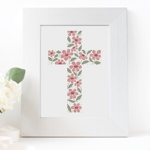 Christian Cross Made of Flowers, Cross Stitch PDF Pattern, Modern ...