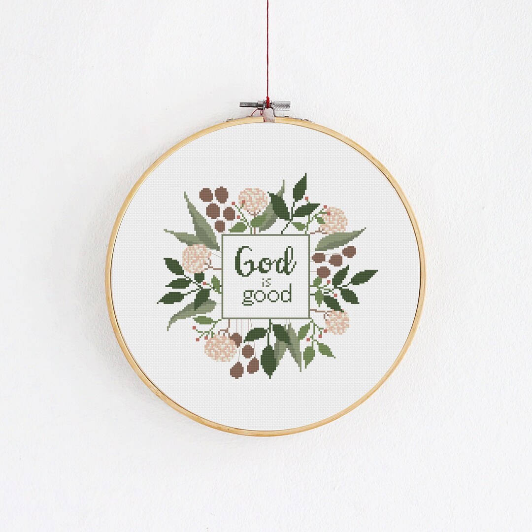 God is Good Cross Stitch Pattern, Religious Text With Floral Decoration ...