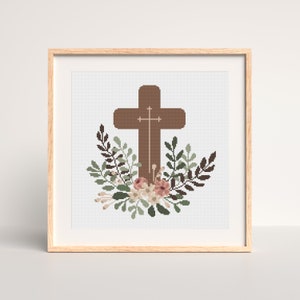 Cross With Flowers Cross Stitch PDF Pattern, Modern Christian DIY Craft ...