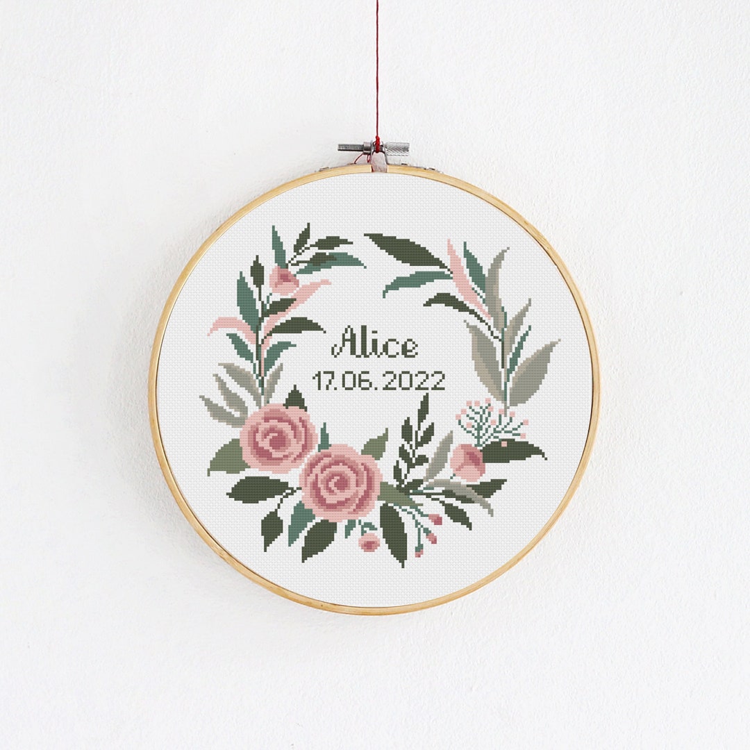 Baby Girl Name Cross Stitch PDF Pattern, Modern Floral Design With ...