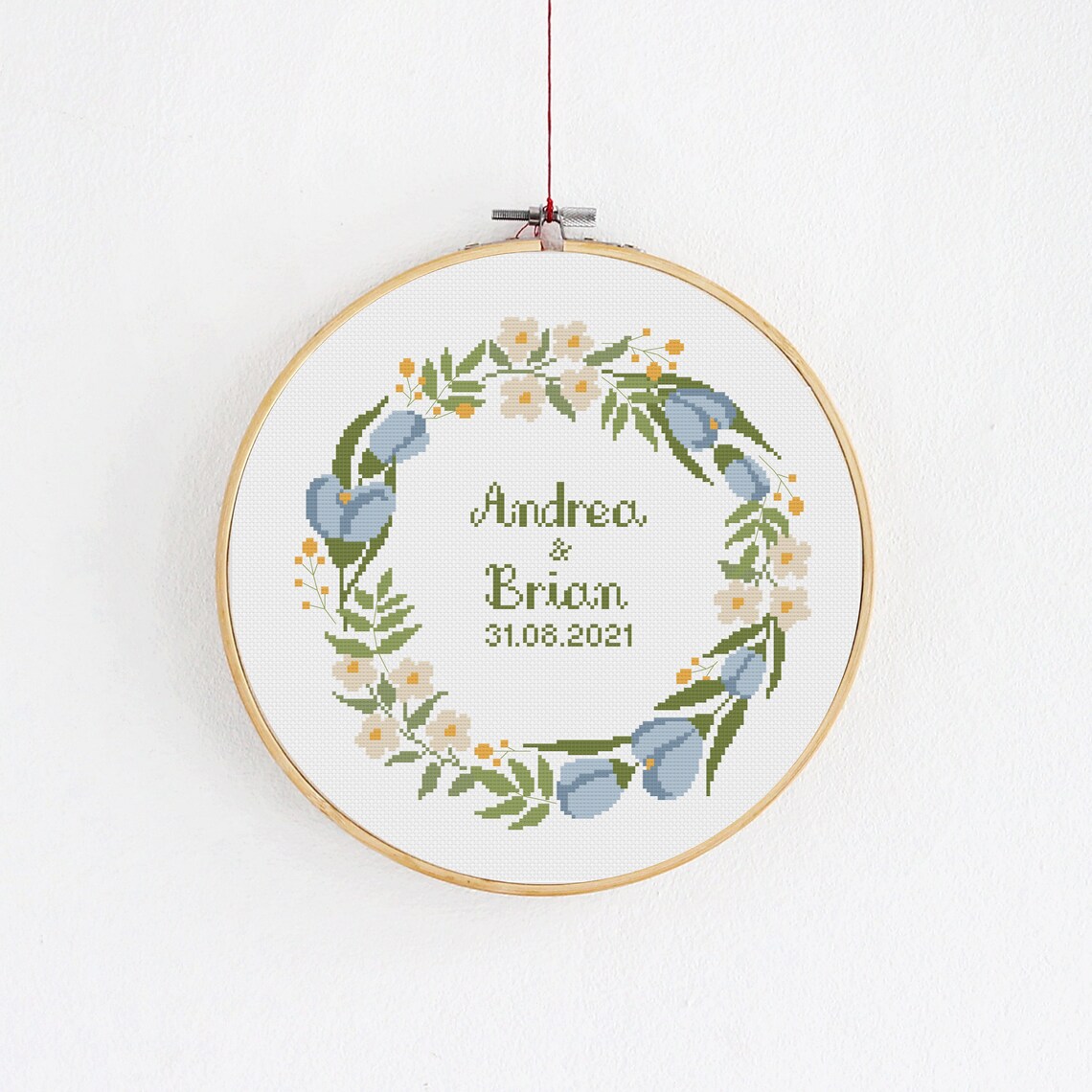 Modern Wedding Cross Stitch Pattern DIY Personalized Floral - Etsy