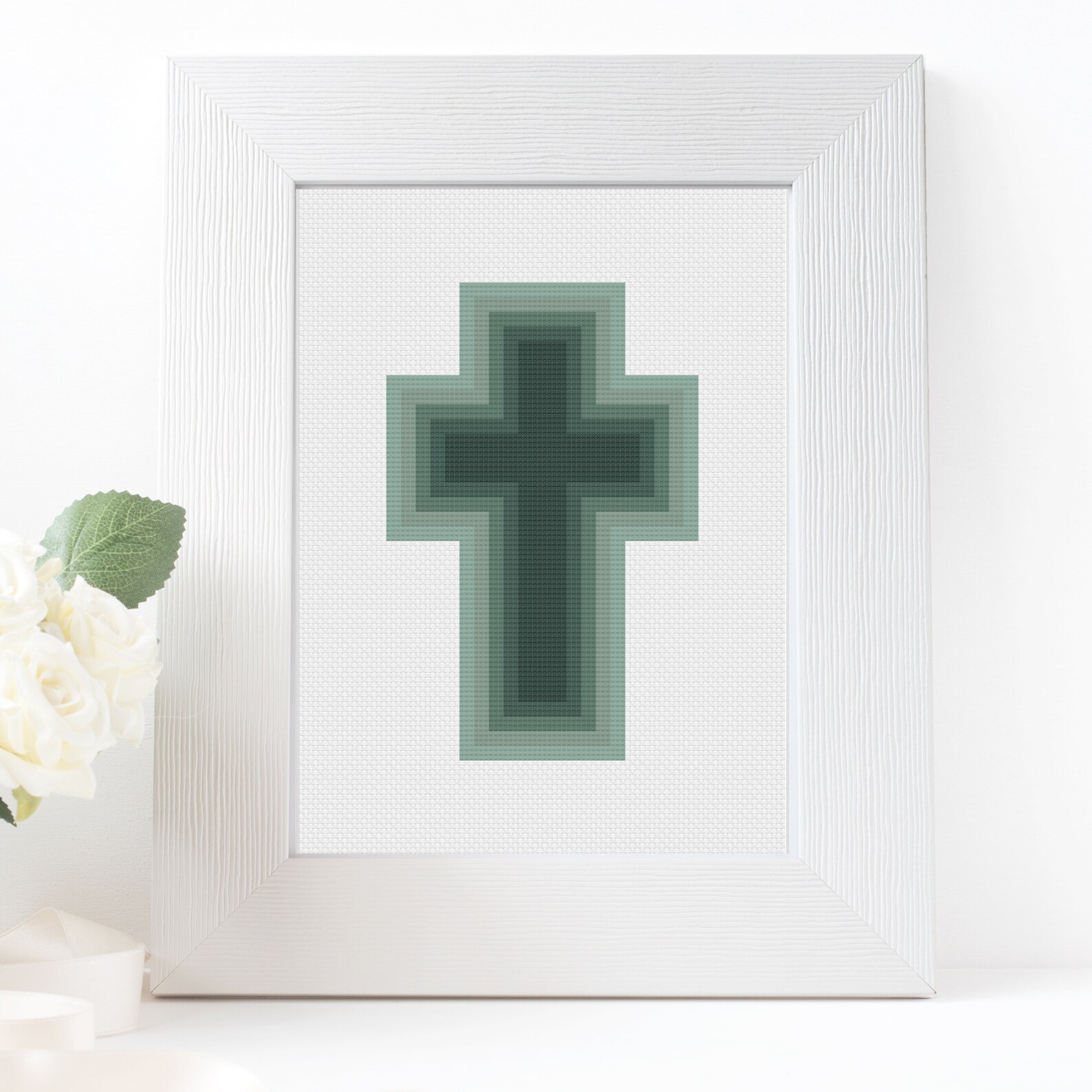 Crucifix Cross Stitch PDF Pattern, Geometric Cross in Blue-green Colors ...