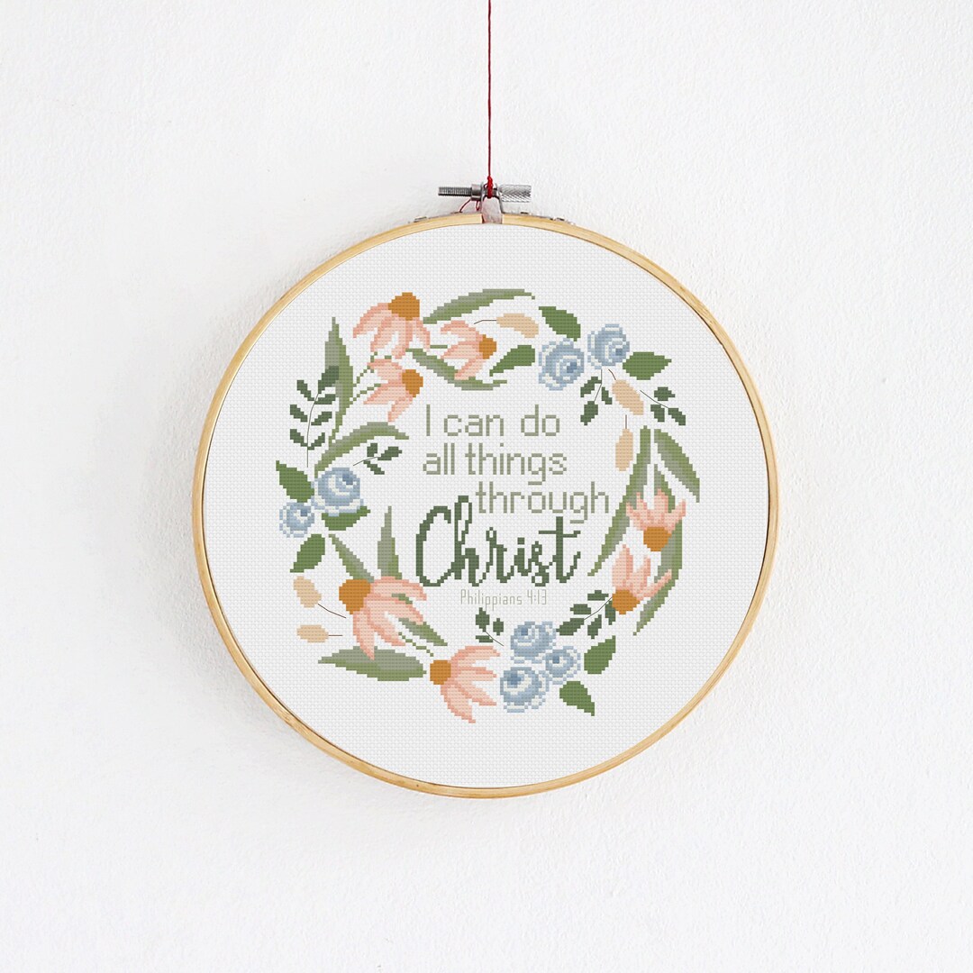 Religious Cross Stitch Pattern, Floral Wreath With Inspirational Quote ...