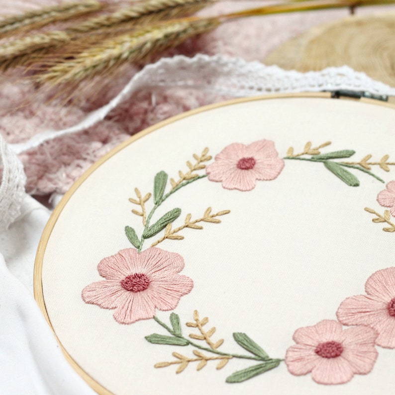Floral Hand Embroidery PDF Pattern Simply Wreath With Flowers - Etsy