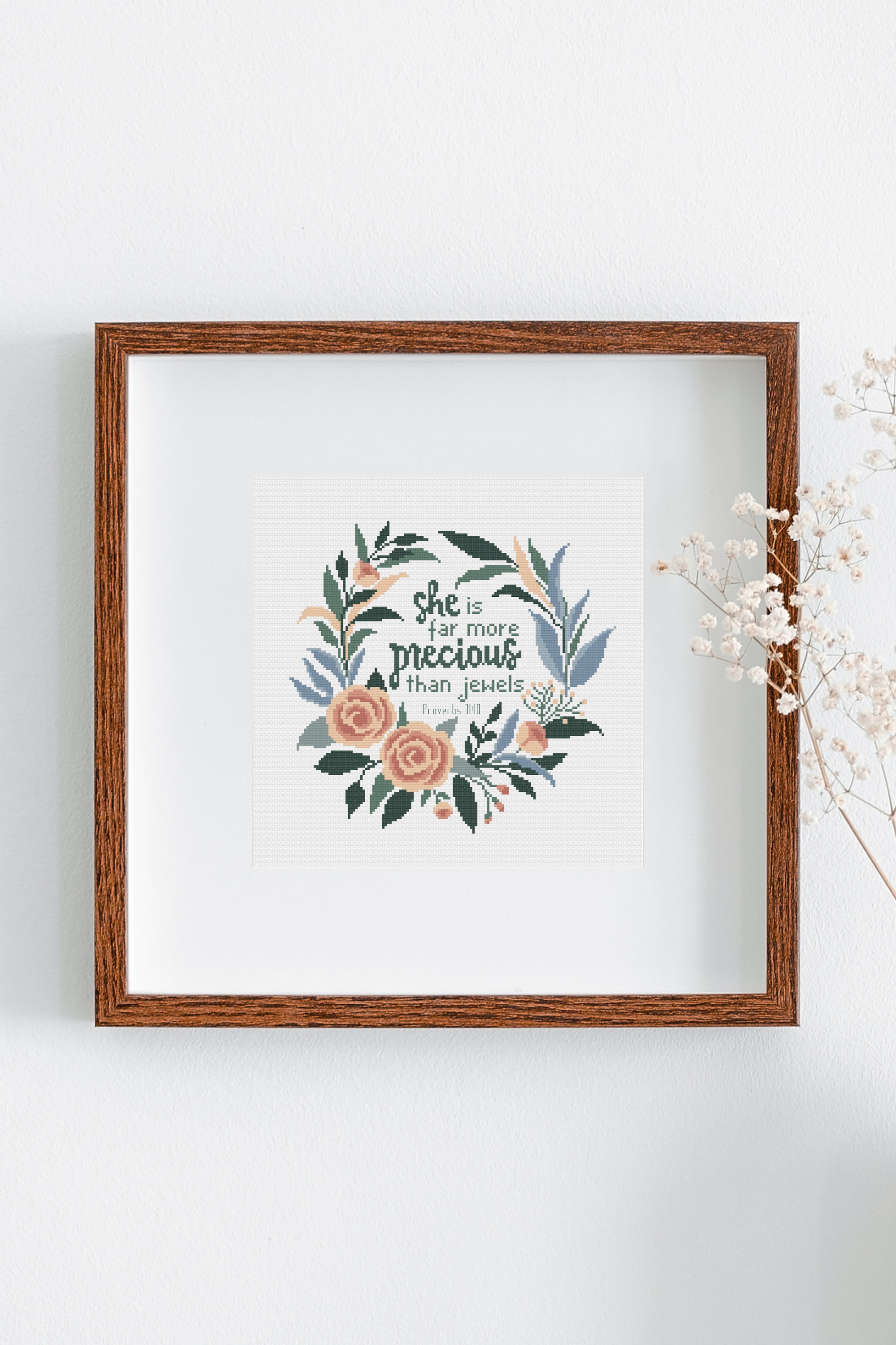 Religious Cross Stitch PDF Pattern, Floral Wreath With Bible Verse ...