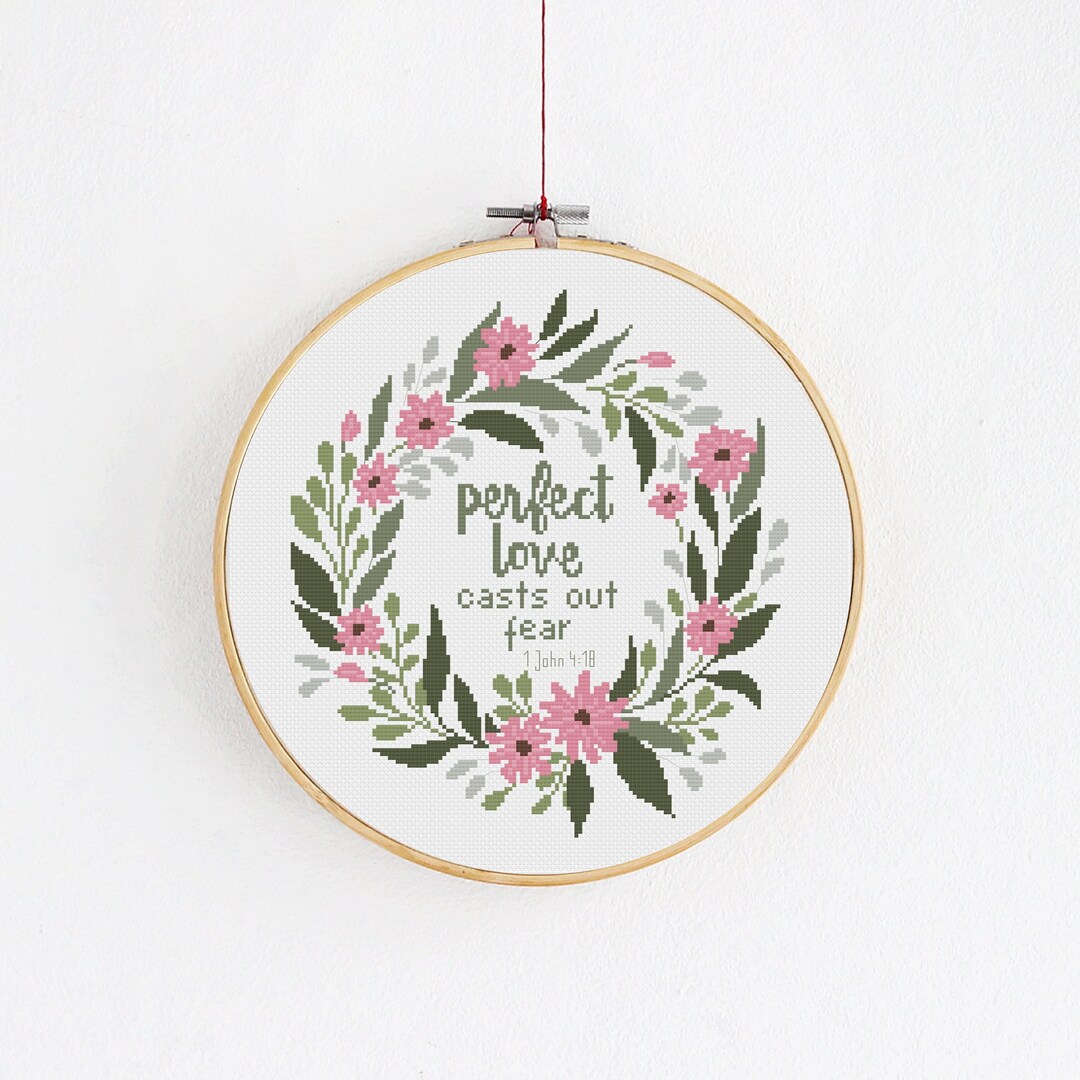 Religious Cross Stitch PDF Pattern, Floral Wreath With Bible Verse Hoop ...