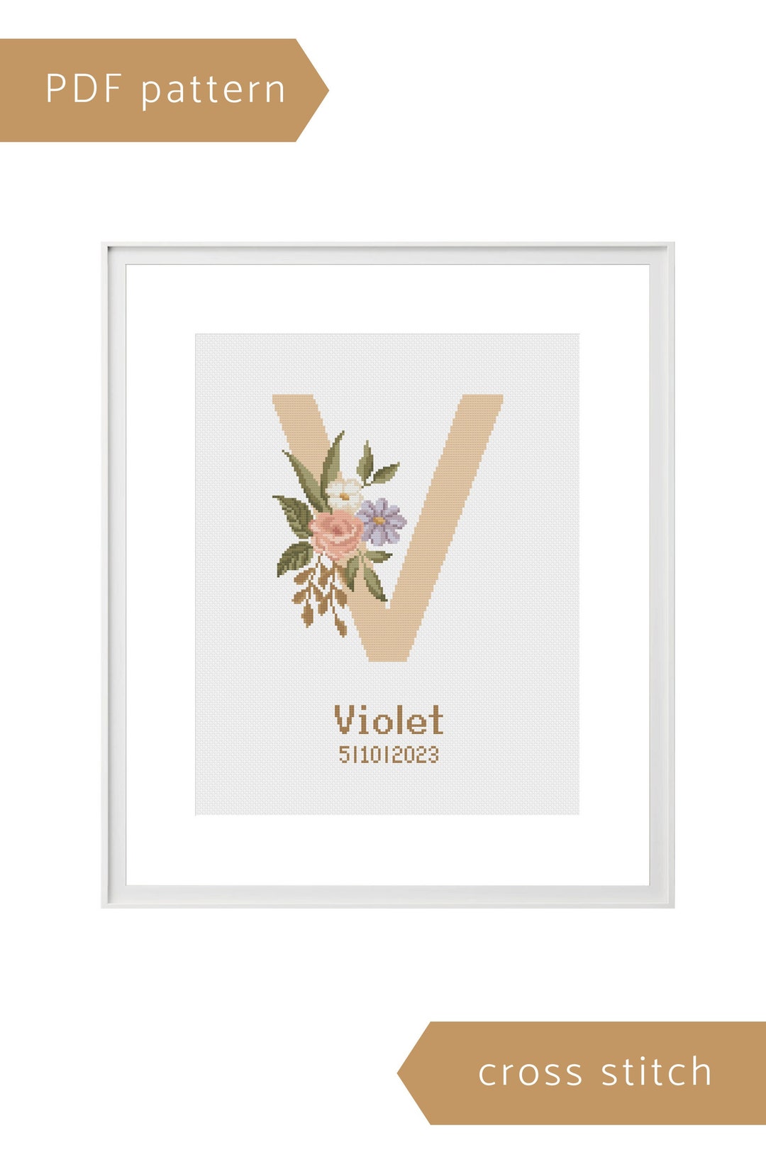 Baby Girl Modern Stitching, Birth Announcement Cross Stitch Pattern ...